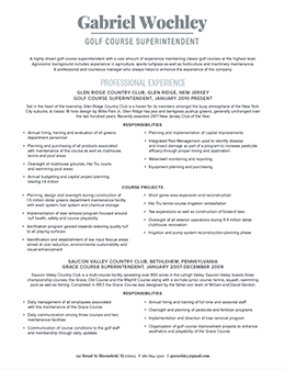 GOLF COURSE SUPERINTENDENT CAREER MATERIALS - Resumes, Websites ...